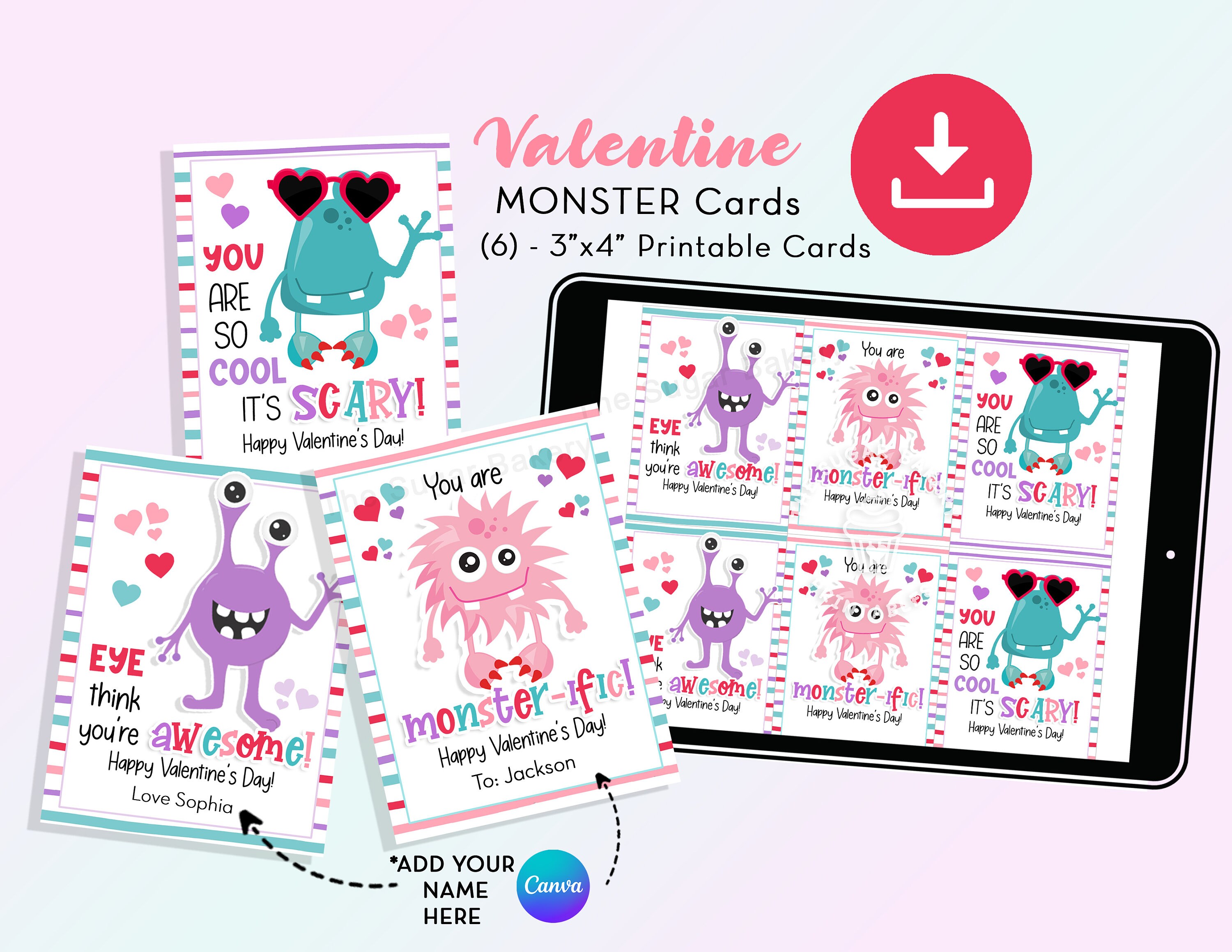 Editable MONSTER Valentines, Monster Cards for Kids, Monster Valentine ...