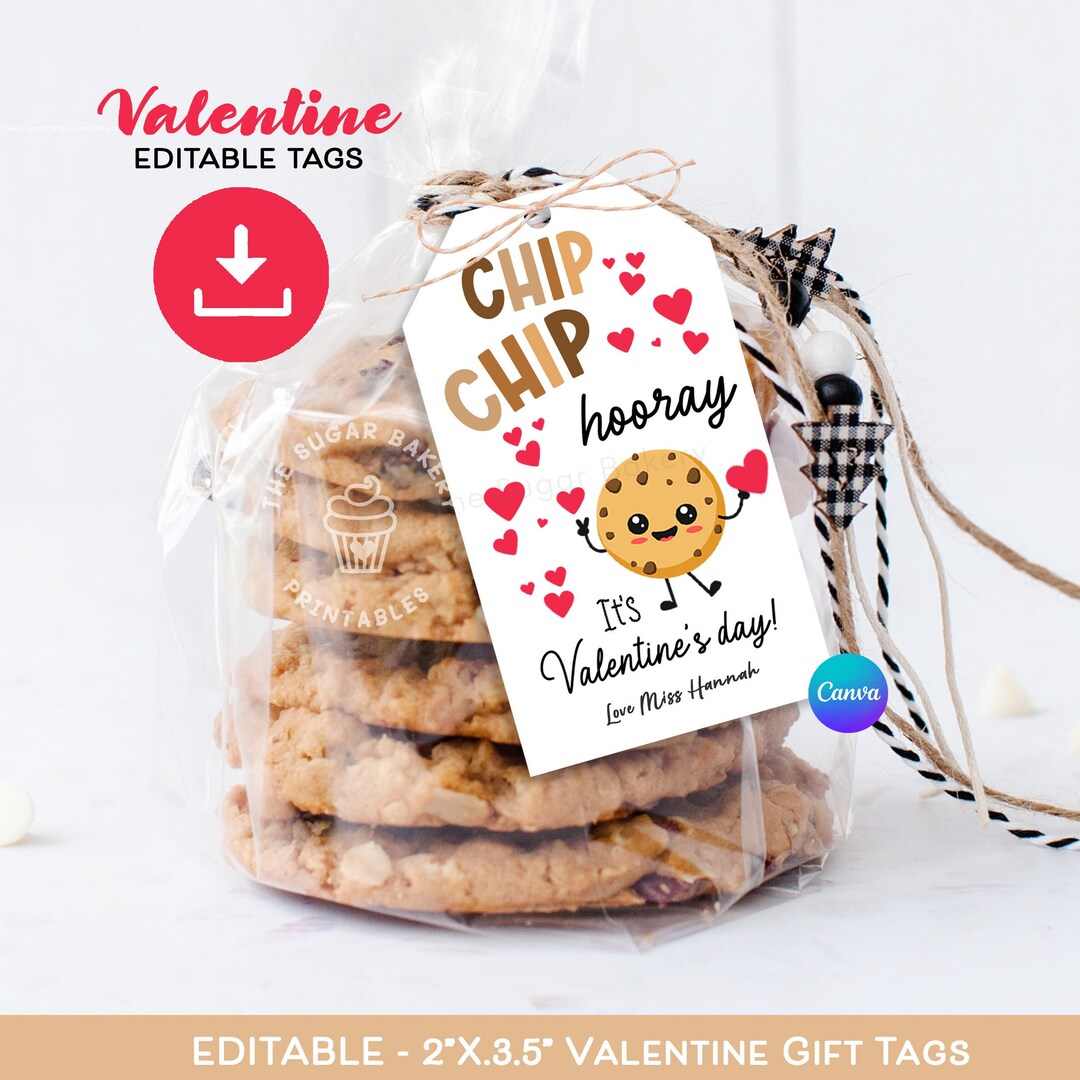 Chip Chip Hooray Valentine Cookie Tag, Printable Valentine Cookie Tag ...