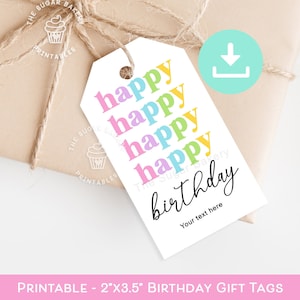 Happy BIRTHDAY Tags, Rainbow Printable Birthday Tags, Birthday GIFT ...