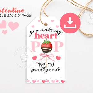 Printable Valentine Treat Tag, You Make My Heart POP TAGS, Valentine ...