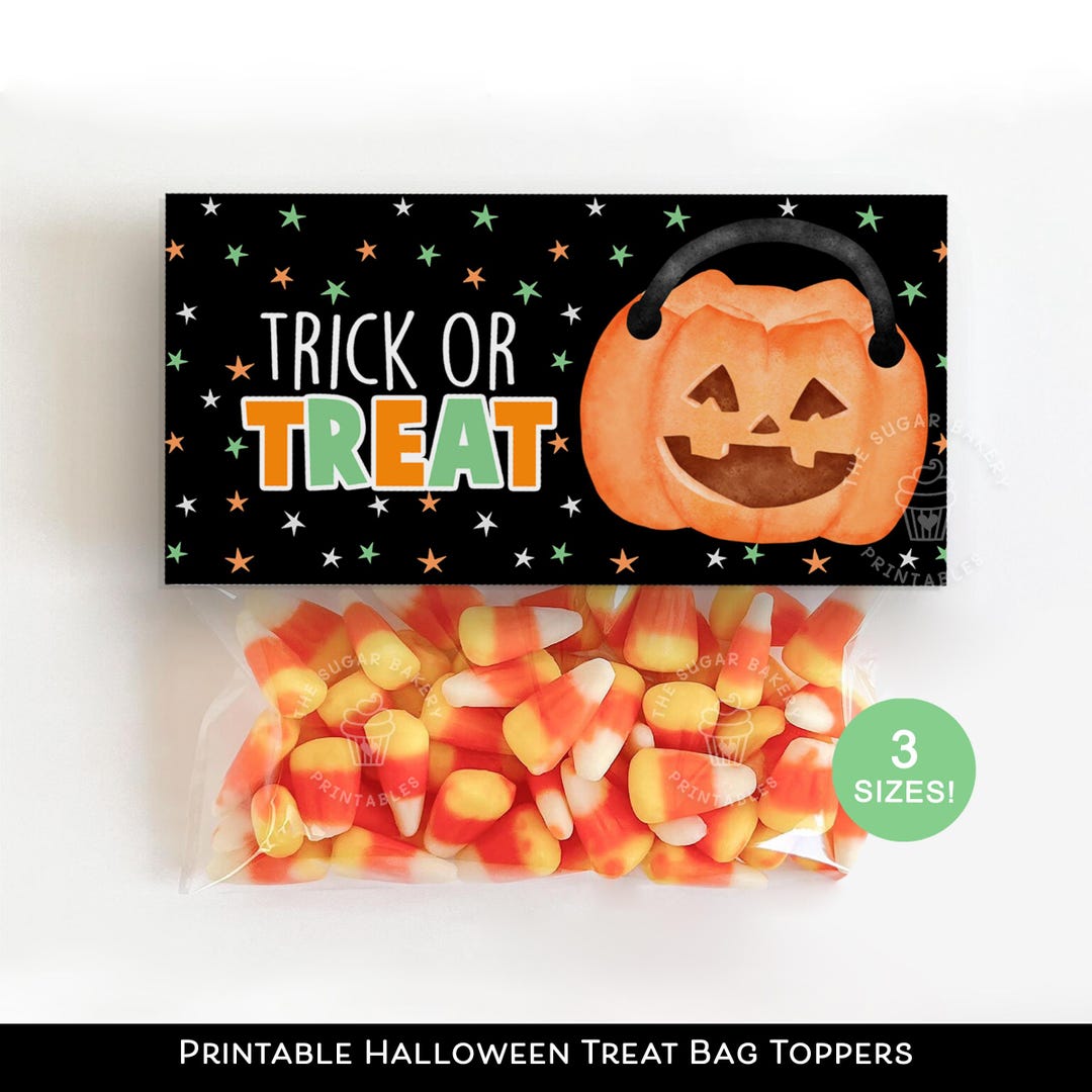 Halloween Treat Bag Topper, Trick or Treat Halloween Jack O Lantern ...