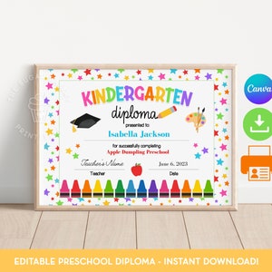 Editable Kindergarten Diploma, Kindergarten Graduation Diploma ...