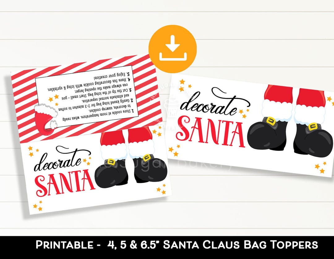 Decorate Santa Cookie Topper, DIY Santa Cookie Bag Topper, Printable ...