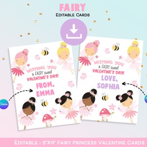Editable FAIRY Valentines Day Cards for Kids, PRINTABLE Princess Fairy ...
