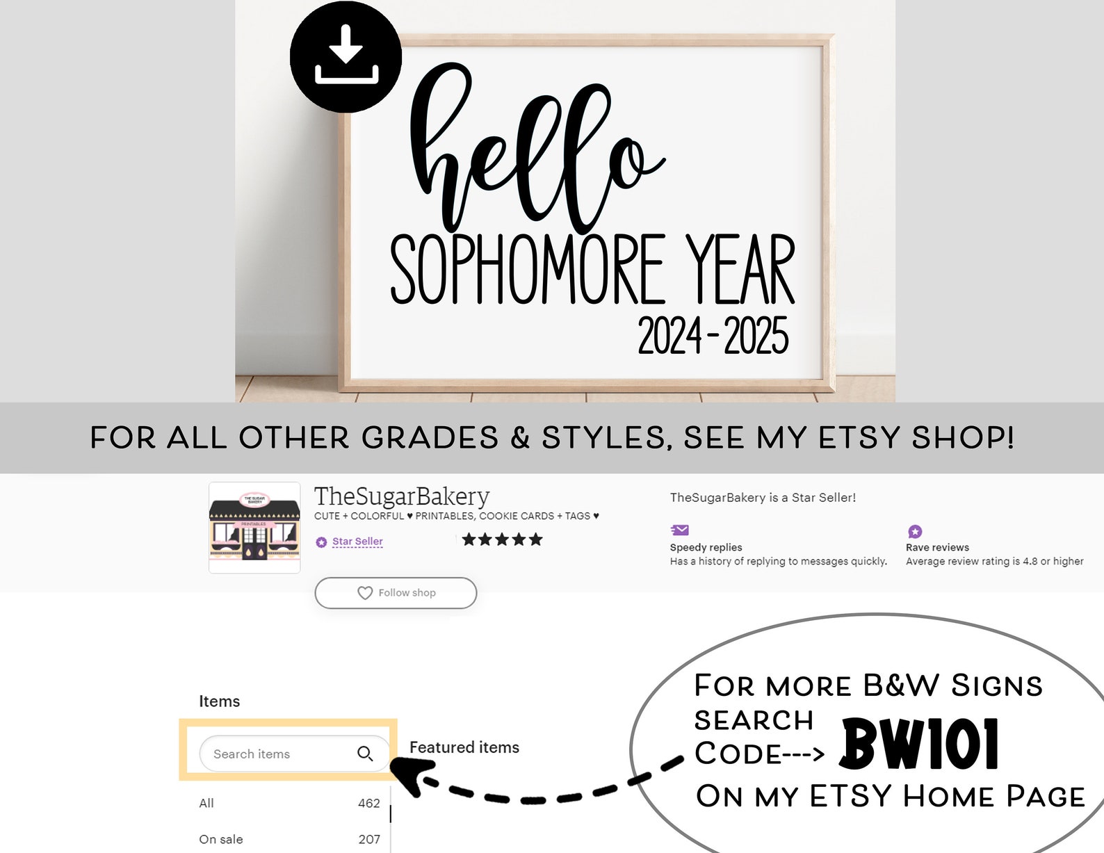 First Day of SENIOR YEAR Sign Printable 12th Grade Sign B&W Hello ...