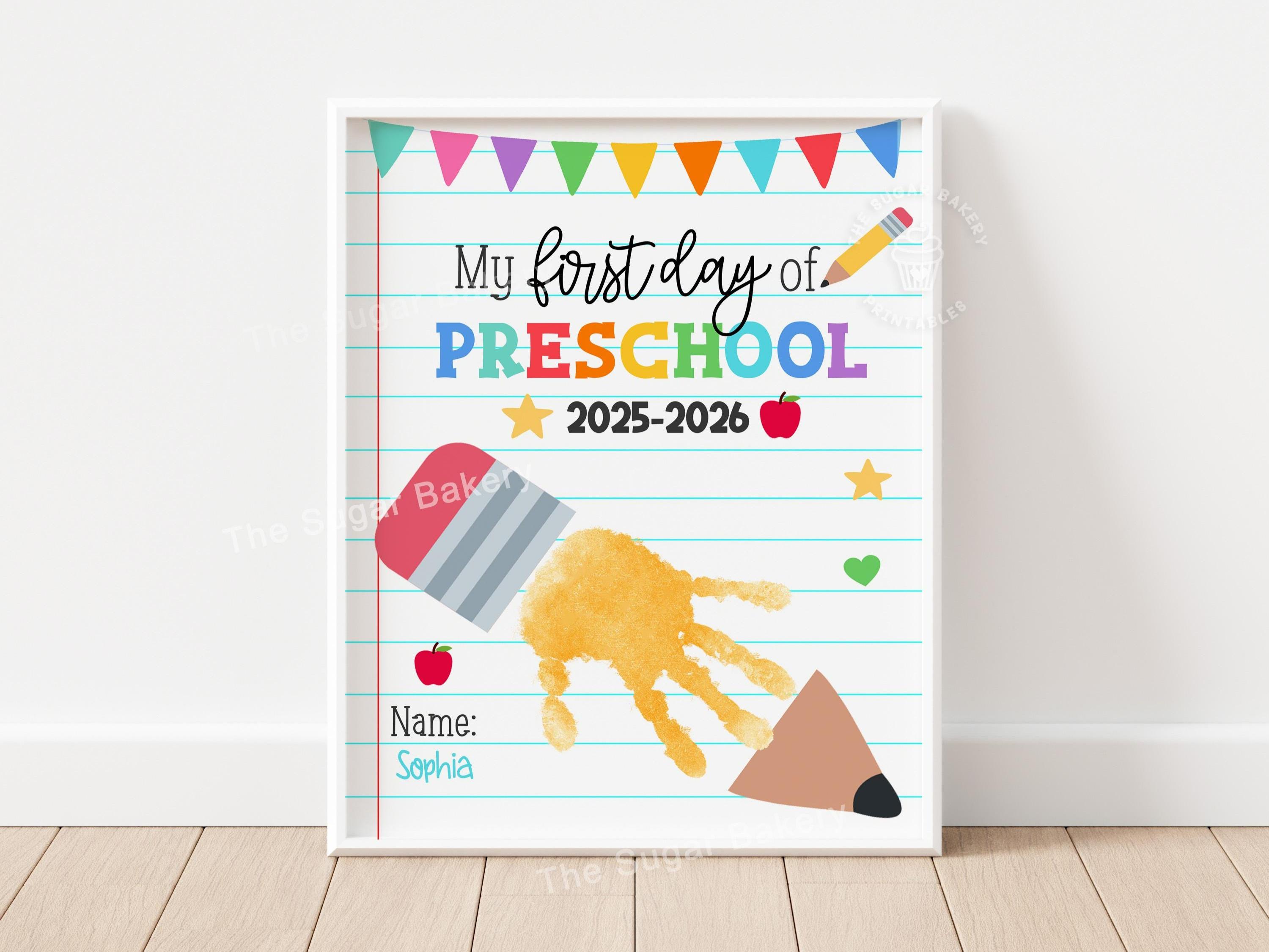 First Day of Preschool Handprint Craft Printable 2025 Back to School ...