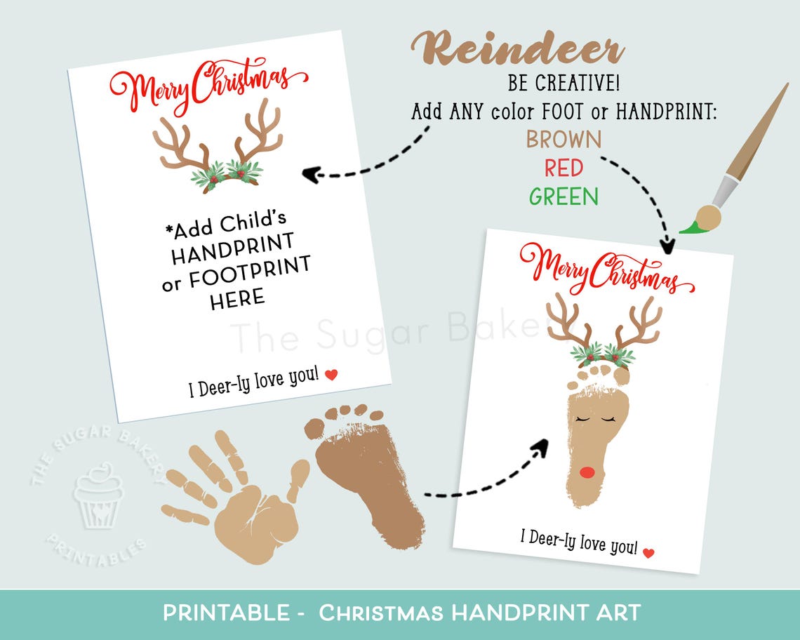 Christmas Reindeer Footprint Art Printable Footprint Handprint Craft ...