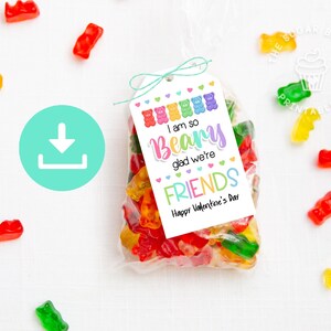 Printable Valentines Day GUMMY Bear Tag, Editable Valentines Cards for ...