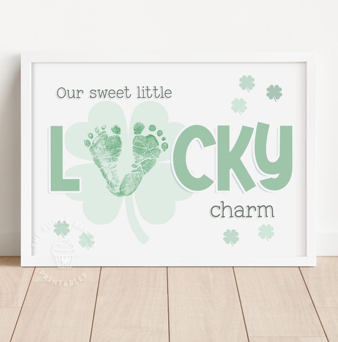 St Patricks Day Footprint Art, Our LUCKY CHARM Babys First Footprint ...