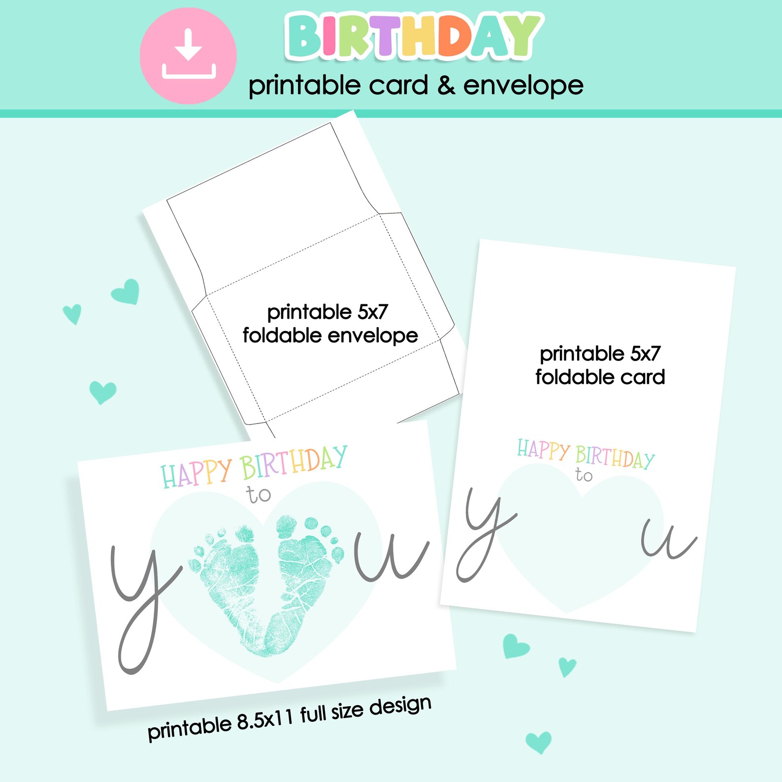 Happy Birthday Footprint Handprint Card Printable Birthday Gift Card ...