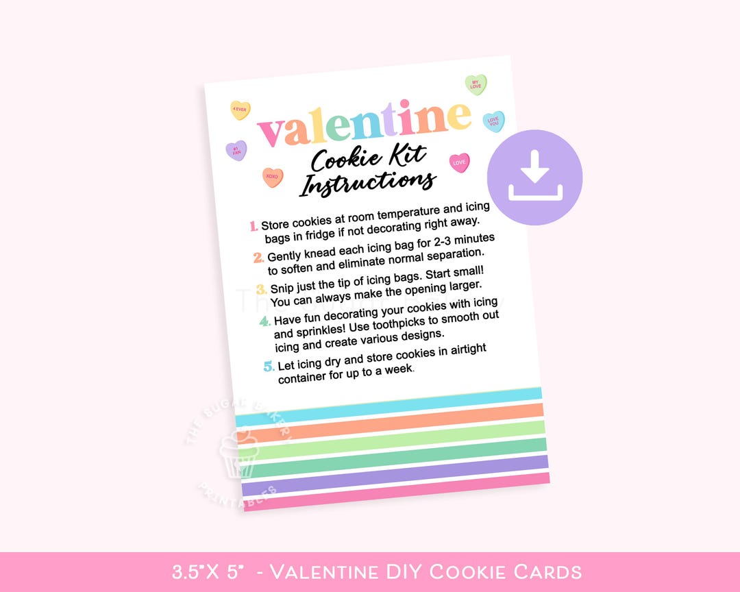 Printable VALENTINE DIY Cookie Kit Instructions, 3.5x5" Valentine ...