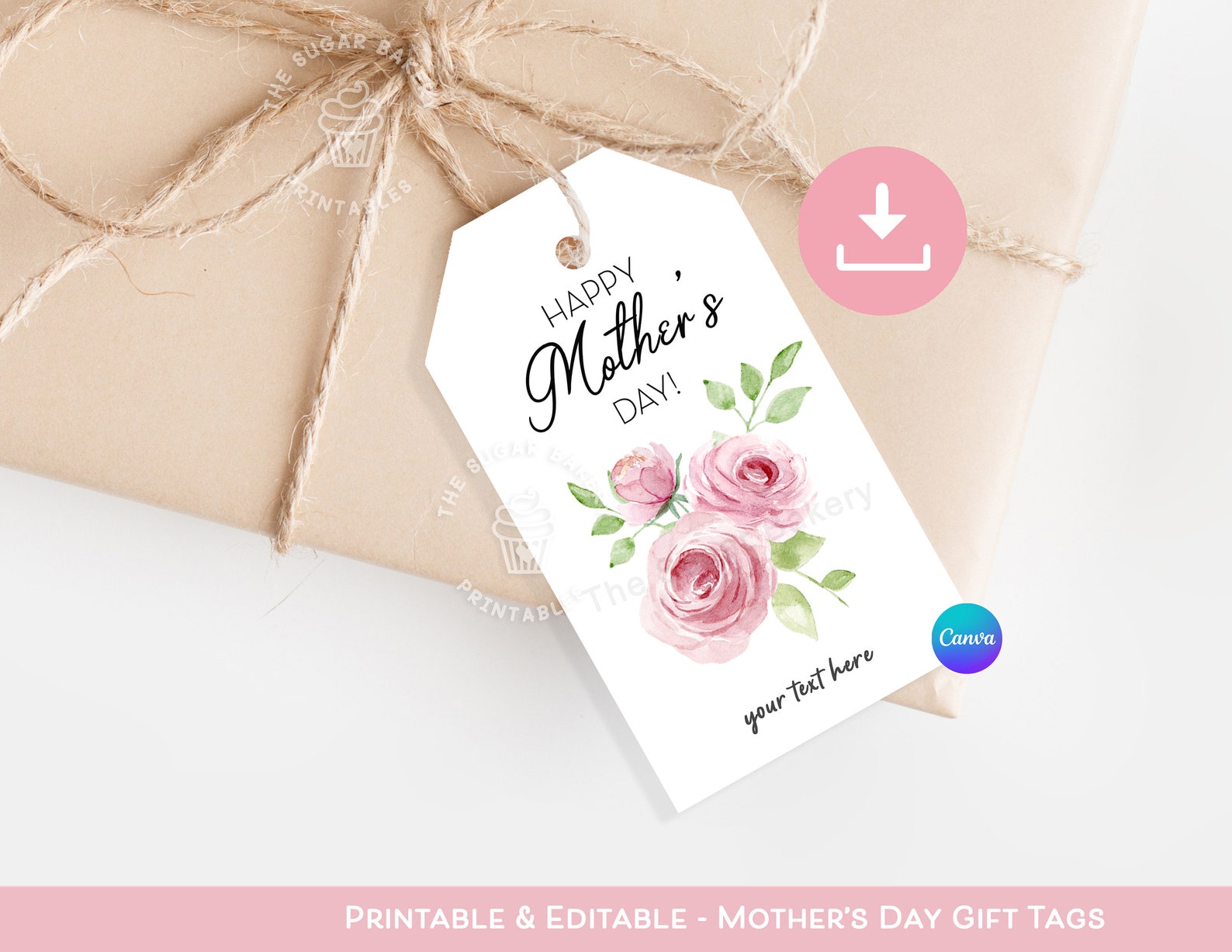 Mother's Day Gift Tags, Printable Editable Flower ROSE Mothers Day Tags ...
