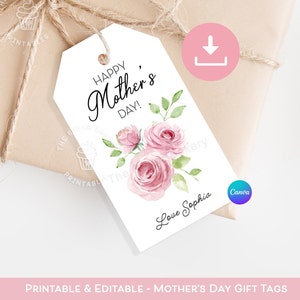 Mother's Day Gift Tags, Printable Editable Flower ROSE Mothers Day Tags ...