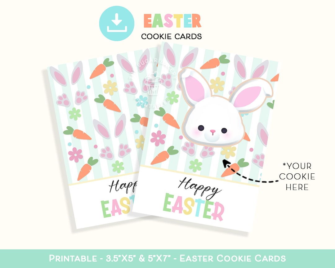 Happy Easter Bunny Ears Cookie Card, Mini and 5x7 COOKIE CARDS, Easter ...