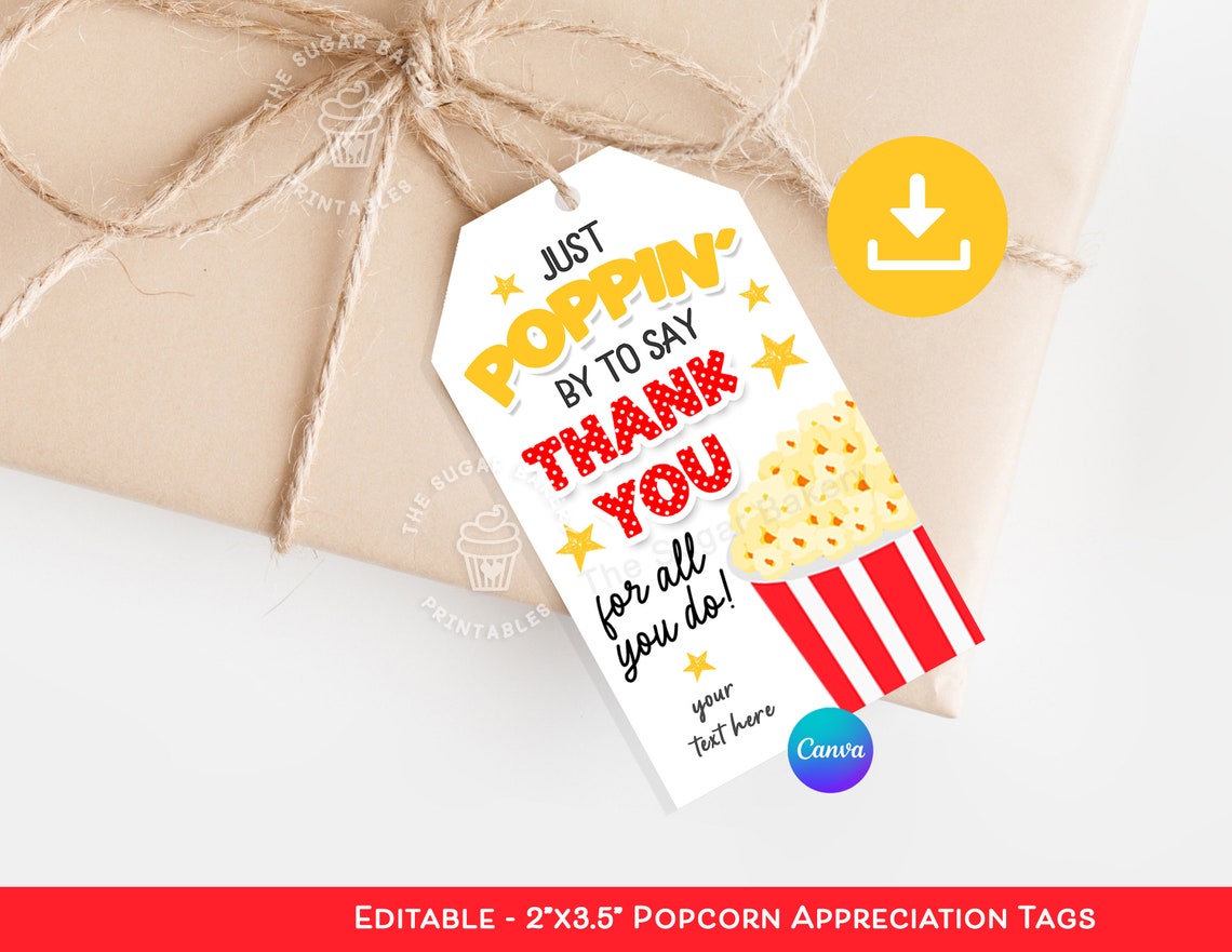 POPCORN Teacher Appreciation Week Tag, Printable Popcorn Tag, Teacher ...
