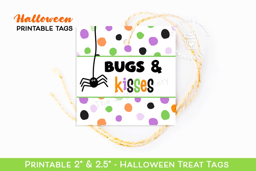 Bugs and Kisses Halloween Printable TAGS, Halloween Treat Tag, Bugs ...