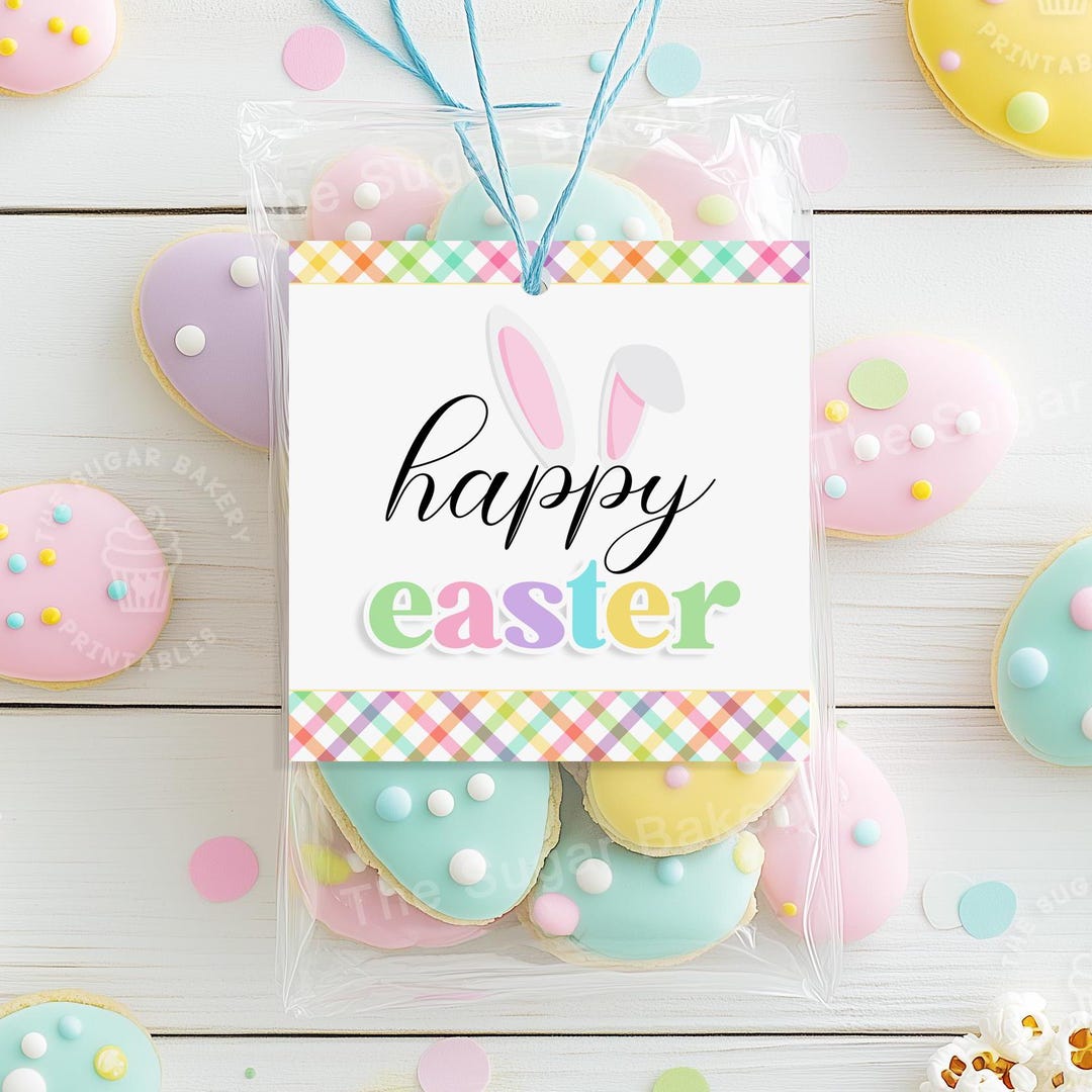 Printable Easter Bunny TAGS, Happy Easter Plaid Cookie Tags, Happy ...