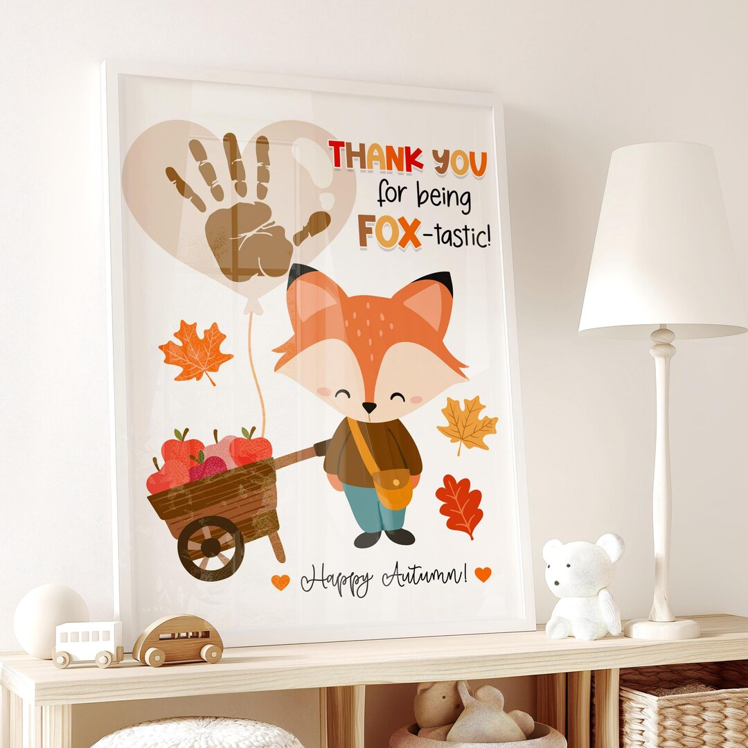 Autumn FOX Fall Handprint Art Printable, Woodland Kids Craft, Thankful ...