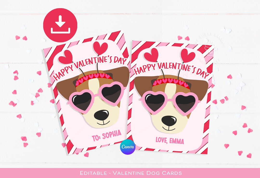 Editable DOG Valentines for Kids, Classroom Valentines Day Cards for ...
