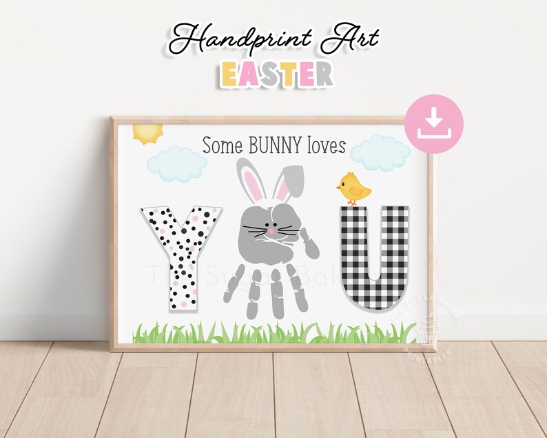 Easter HANDPRINT ART, Printable Easter Bunny Handprint Craft, Art ...