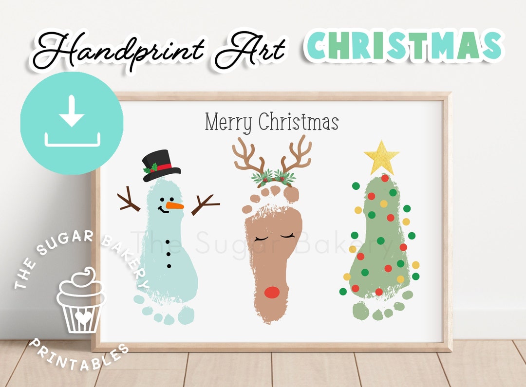 Printable Christmas Footprint Art Reindeer Snowman Christmas - Etsy