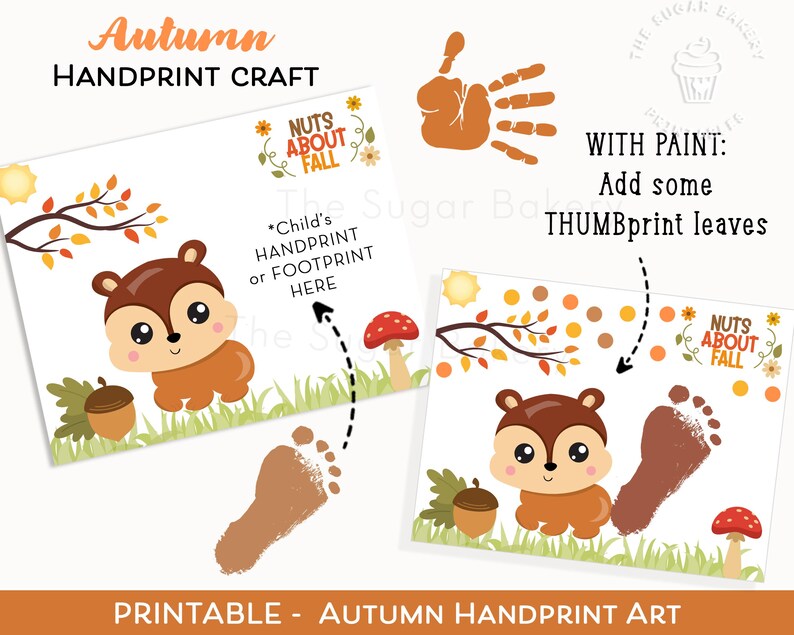 Fall Handprint Craft, SQUIRREL Autumn Fall Handprint Craft for Kids ...