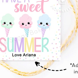 Have a SWEET SUMMER Tag, Cotton Candy Sweet Treat Tags, End of School ...