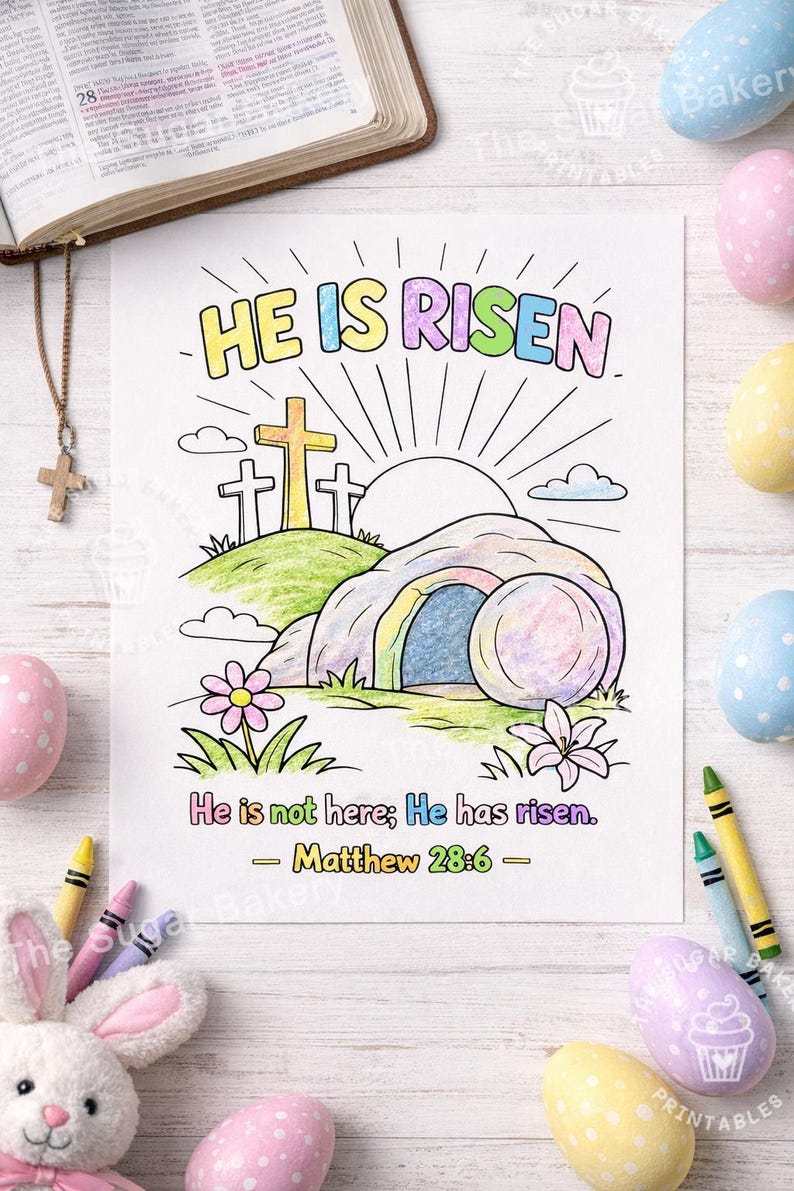 Christian Easter Coloring Page – He is Risen Printable – Resurrection ...