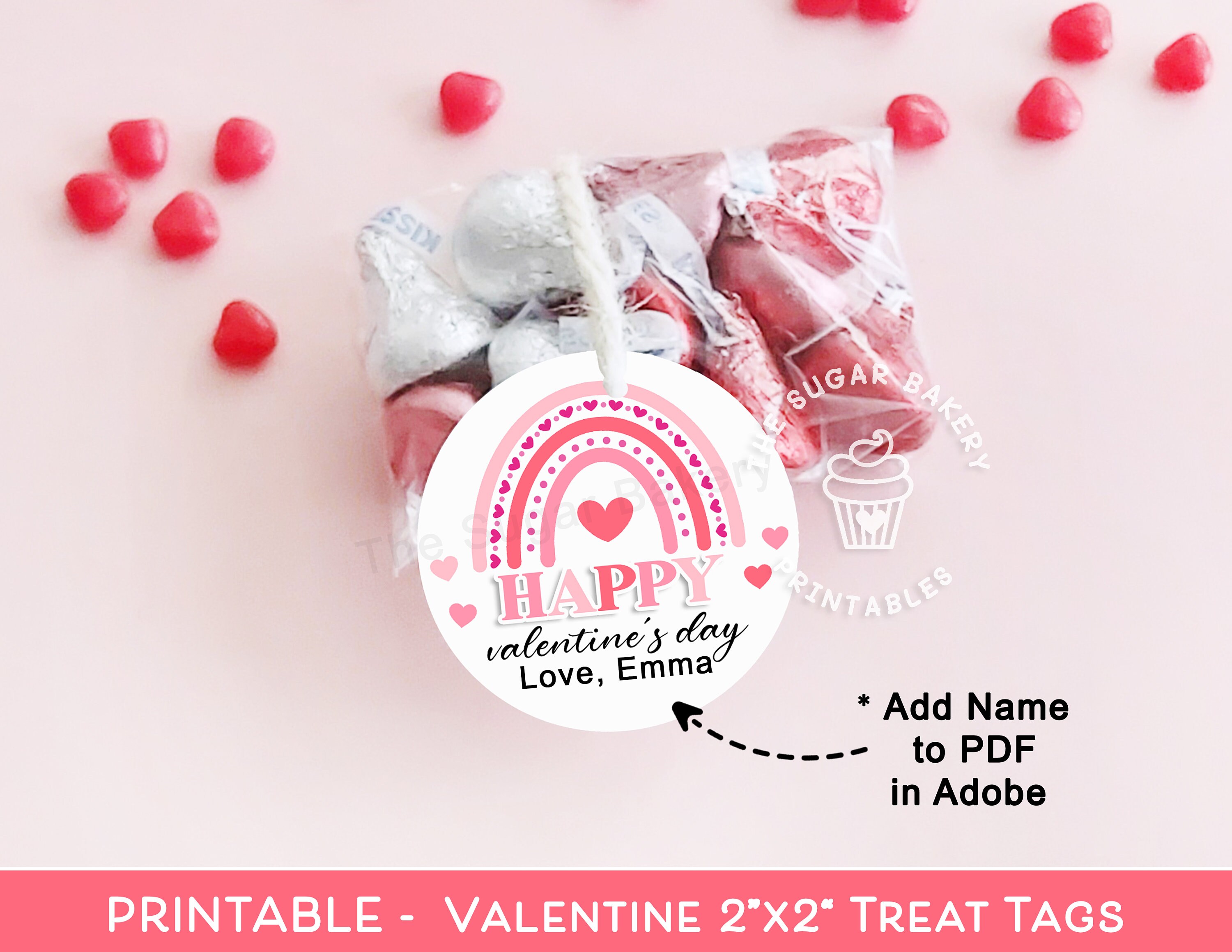 Rainbow Valentine Gift Tag, Printable Valentine Cookie Tag, Classroom ...