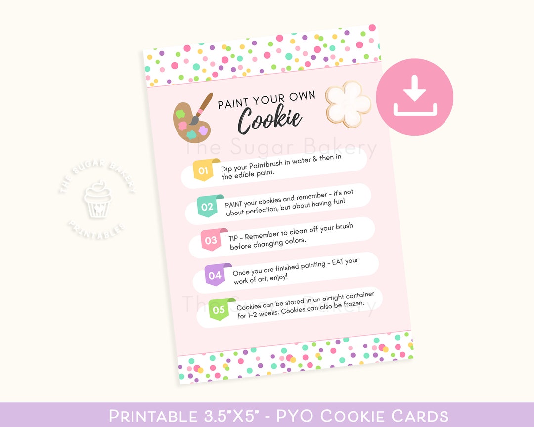 Printable PYO COOKIE Card Instructions, Instant Download Paint Your Own ...