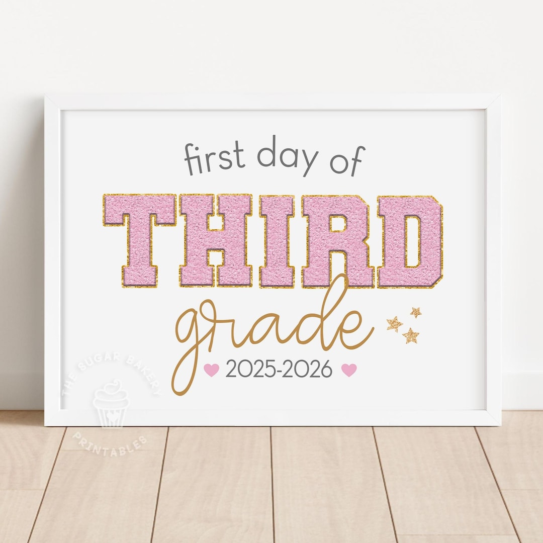 First Day of 3rd Grade Sign PINK Printable Cute Pastel Chalkboard Back ...