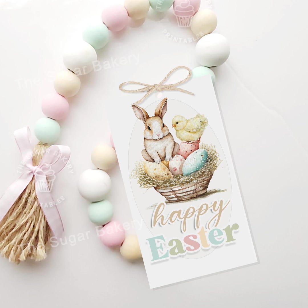 Happy EASTER Bunny Chick TAG, Printable Easter Gift Tags, Easter Basket ...