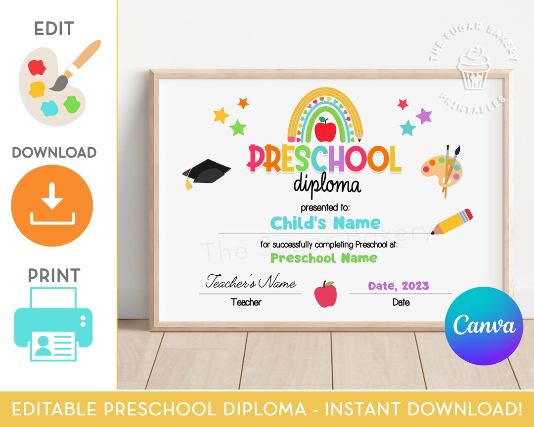 Editable Preschool Diploma Preschool Graduation Diploma - Etsy