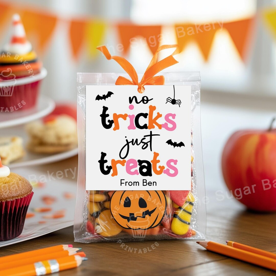 Halloween Cookie Tags Printable No Tricks Just Treats Halloween Gift ...