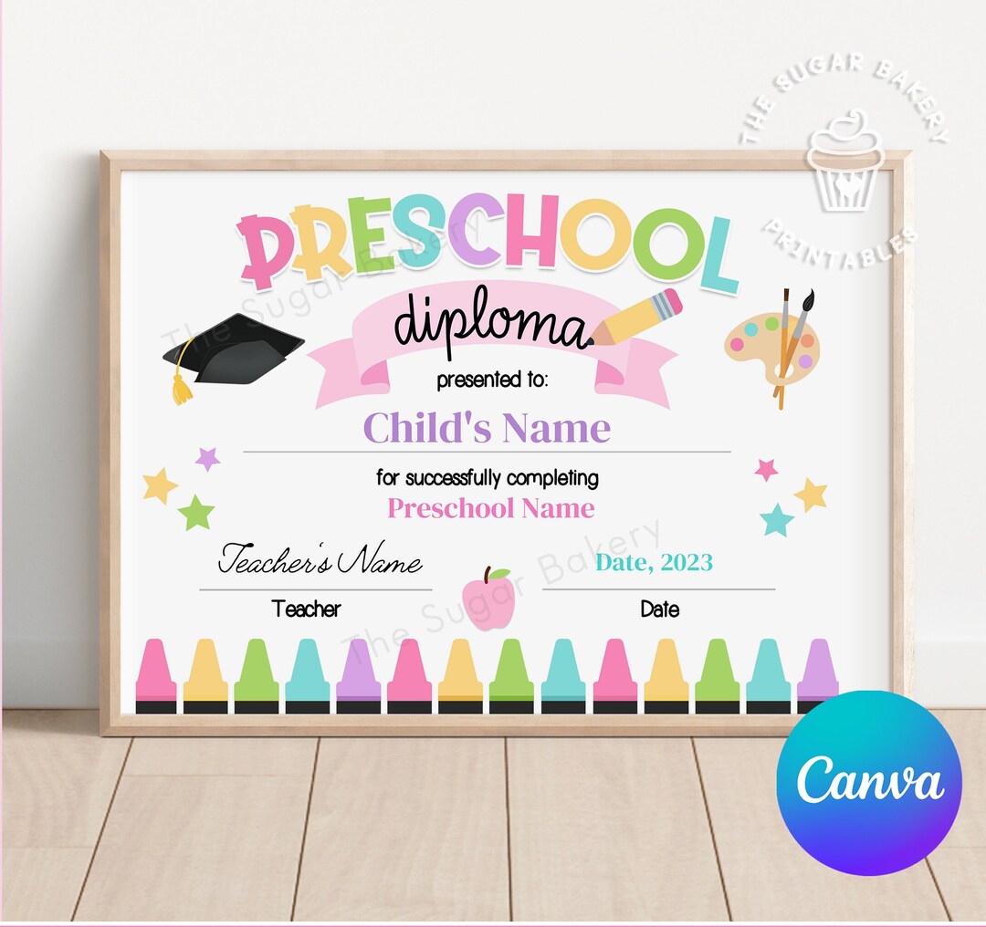 Editable Preschool Diploma, Preschool Graduation Diploma, PRESCHOOL ...