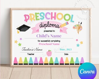 Editable Preschool Certificate, Kindergarten Diploma, Preschool ...
