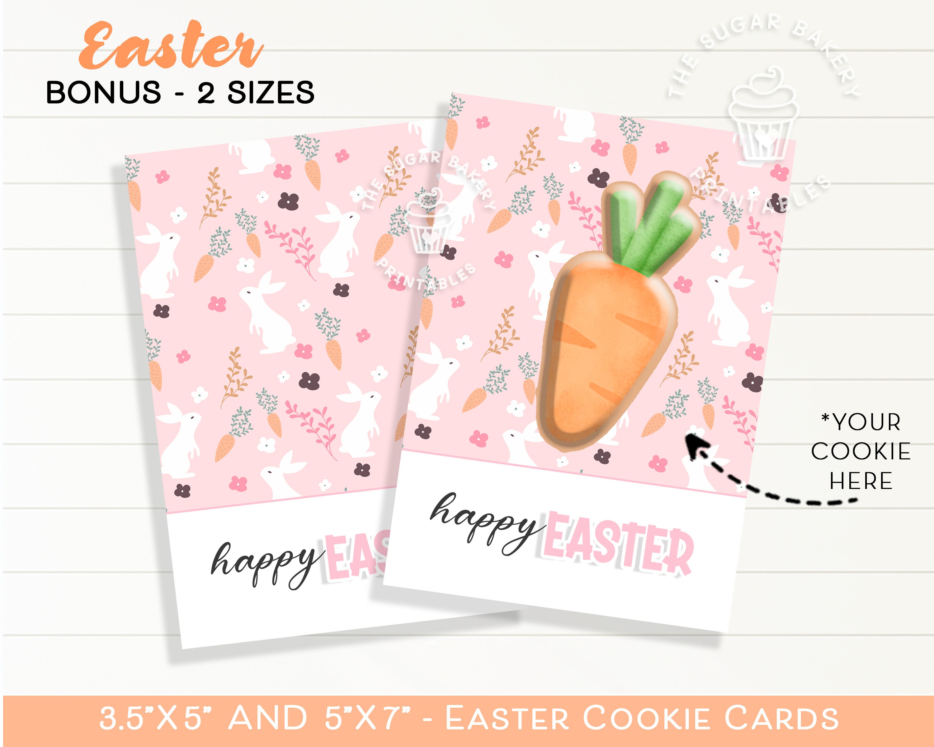 Happy EASTER COOKIE CARD, Mini & 5"x7" Easter Cookie Card, Bunny Carrot ...