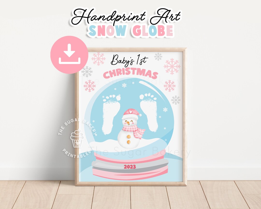 Baby's 1st Christmas Handprint Art, Printable Christmas Snowglobe Craft ...