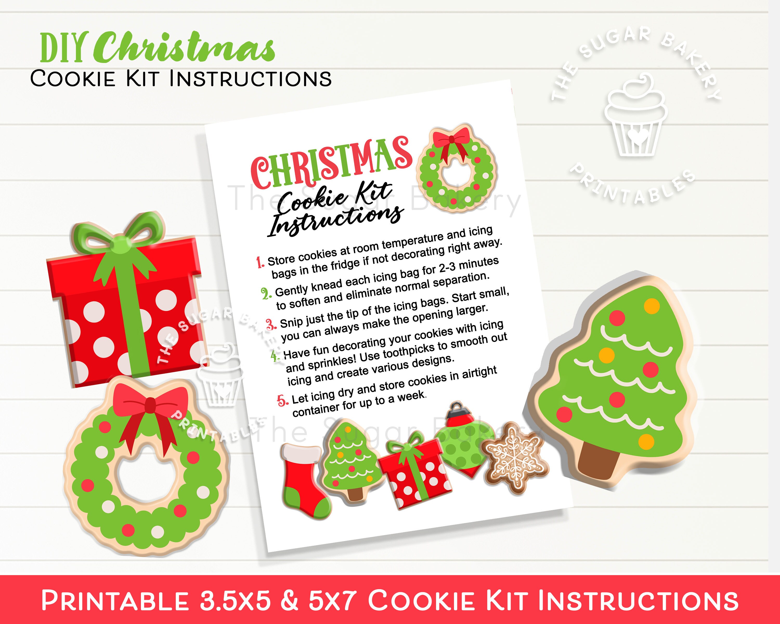 Printable CHRISTMAS DIY COOKIE Kit Instructions, 3.5x5" and 5x7" Cards ...