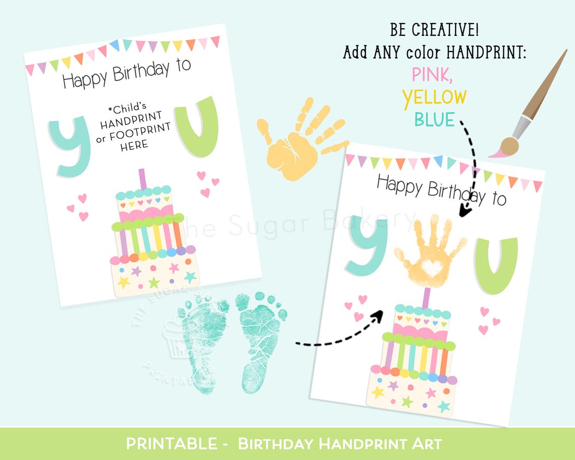 Birthday Handprint Craft DIY Happy Birthday Party Activity CAKE Kids ...