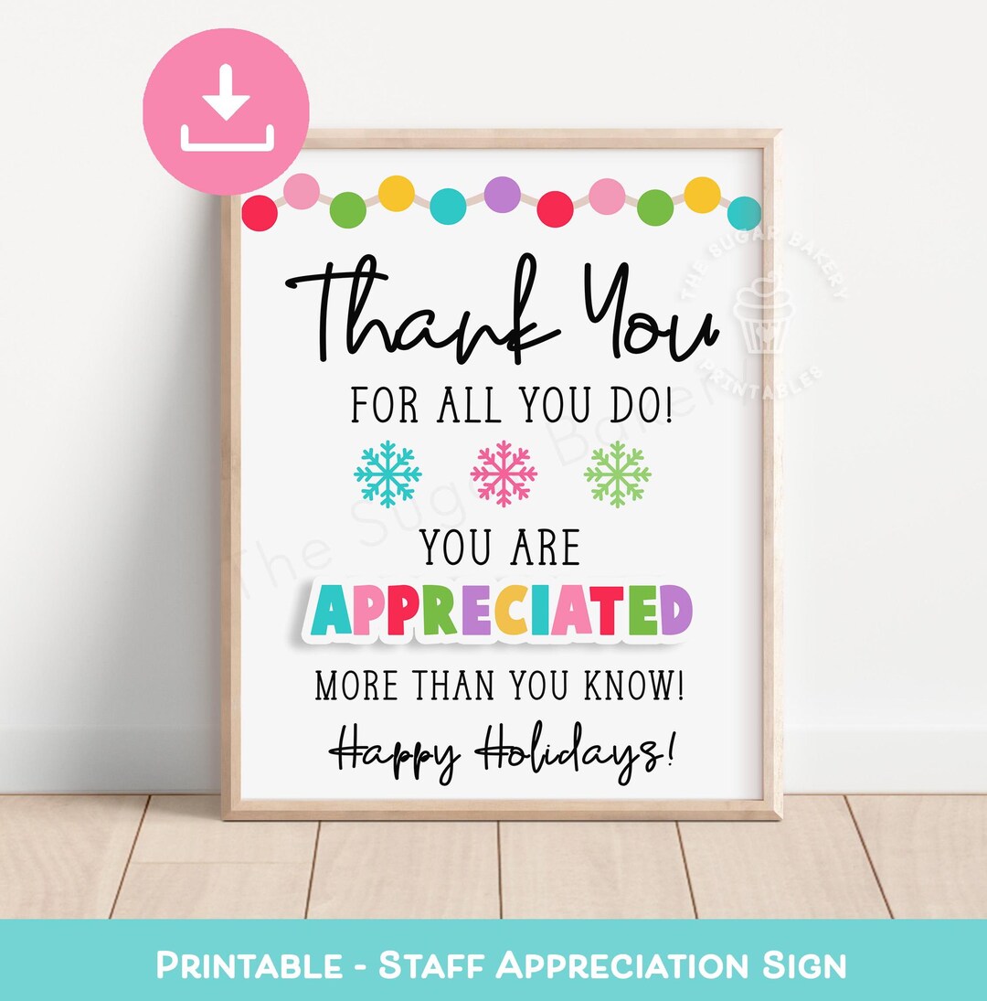Thank You for ALL You DO Staff Appreciation Printable Sign, Christmas ...