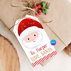Printable Santa Claus Gift Tags, EDITABLE Personalized Santa Gift Tags ...