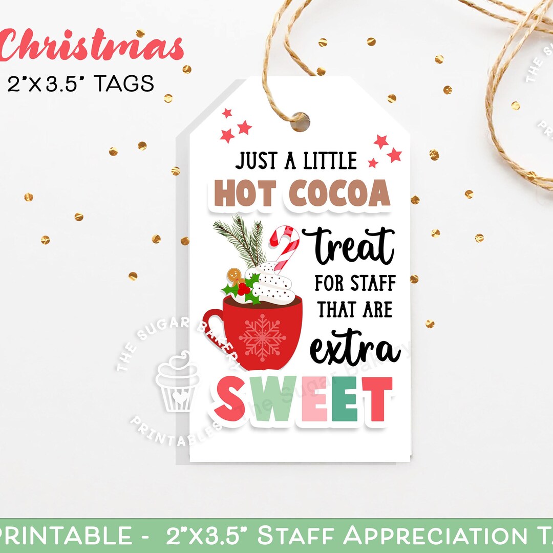 Printable Hot Chocolate Staff Tags, Hot Cocoa Treat Tags, Christmas ...
