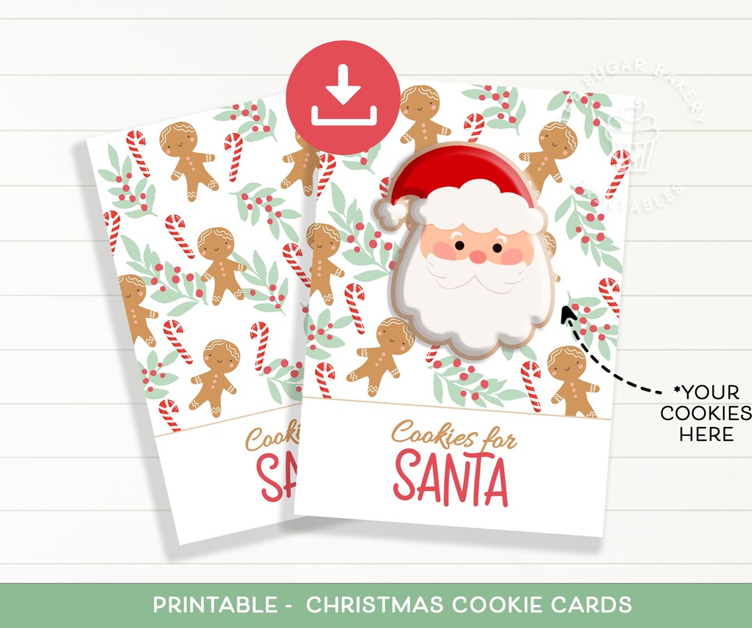 Cookies for SANTA Cookie Card, Santa Claus Cookie Card, Gingerbread ...