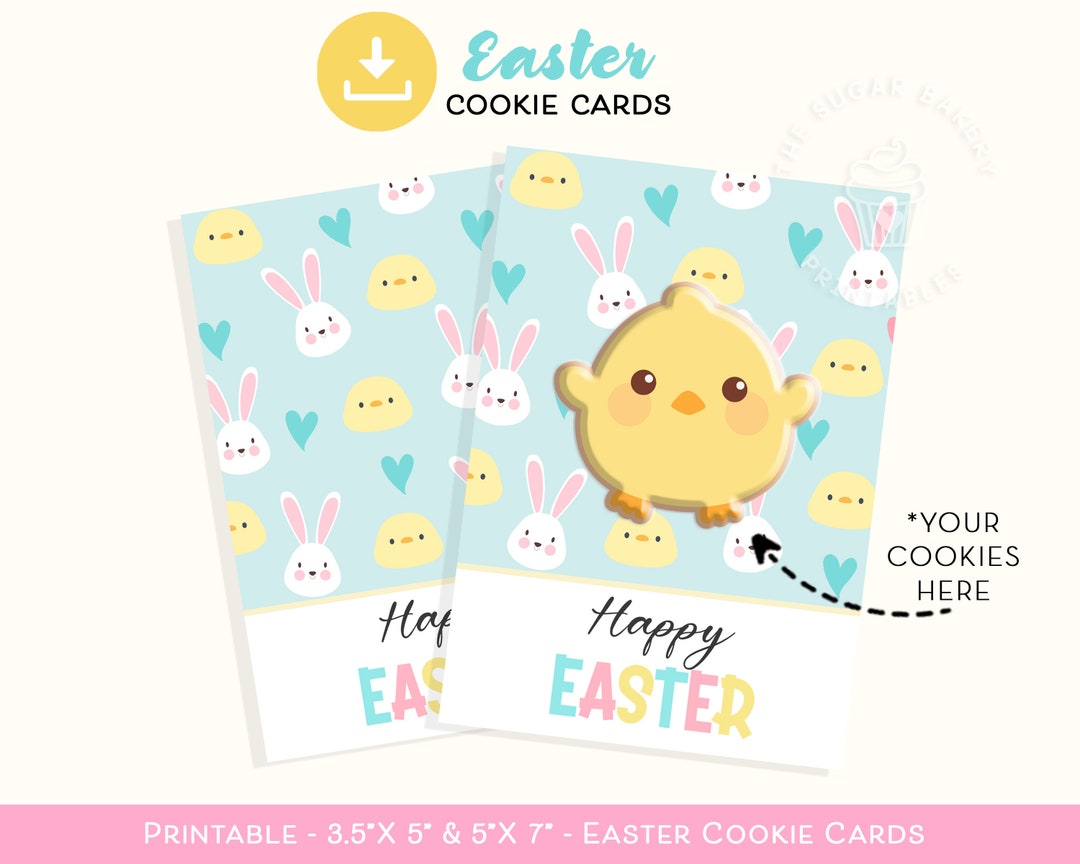 Happy Easter COOKIE CARD, Bunnies & Chicks Printable Cookie Card ...