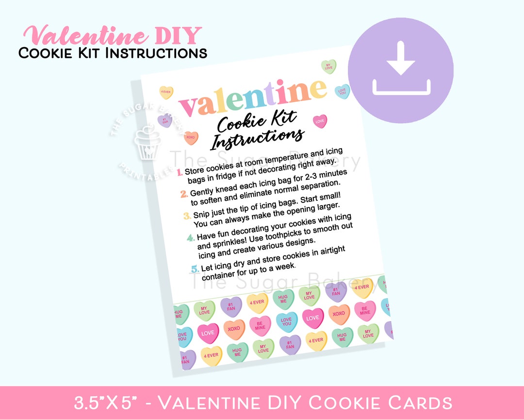 Printable VALENTINE DIY Cookie Kit Instructions, 3.5x5" Valentine ...