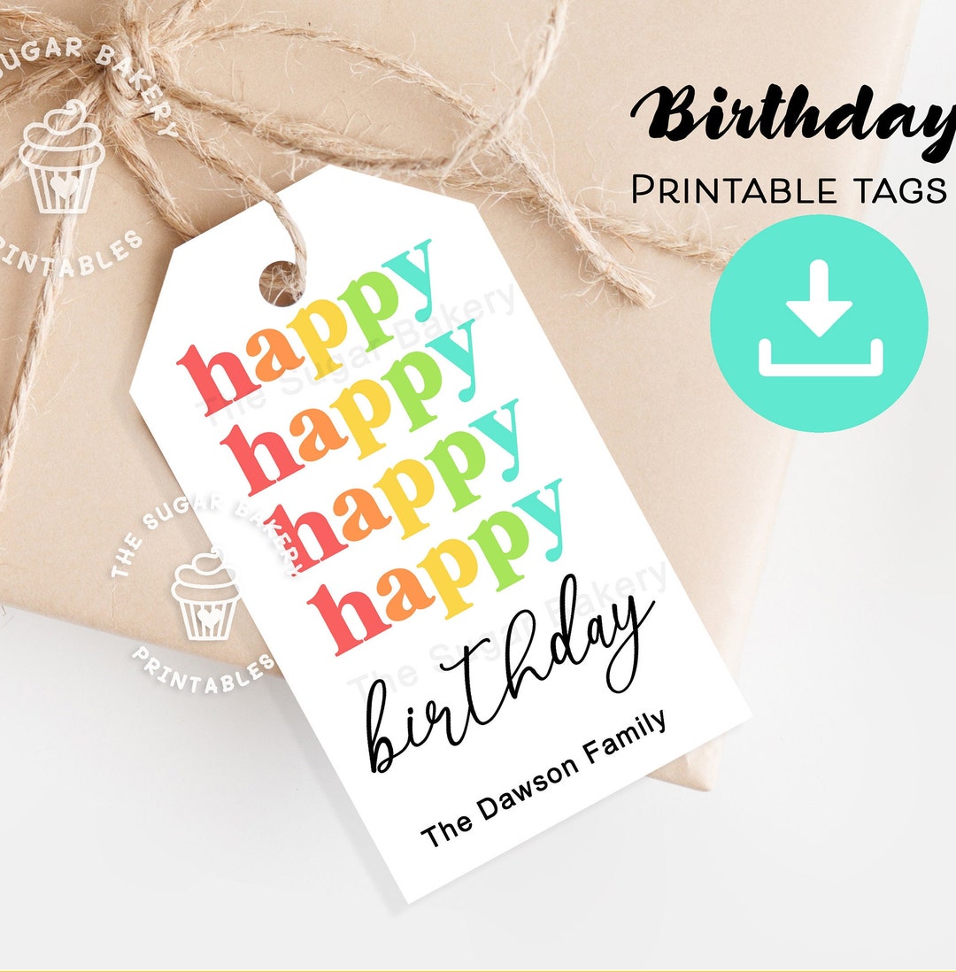 Happy BIRTHDAY Tags, Rainbow Printable Birthday Tags, Birthday GIFT ...