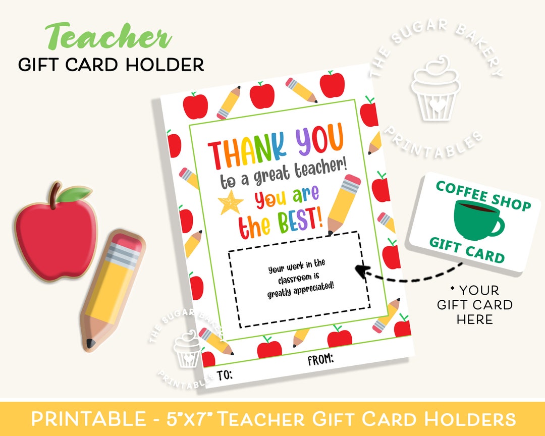 Thank You Teacher GIFT CARD Holder, 5x7 TEACHER Coffee Gift Card ...