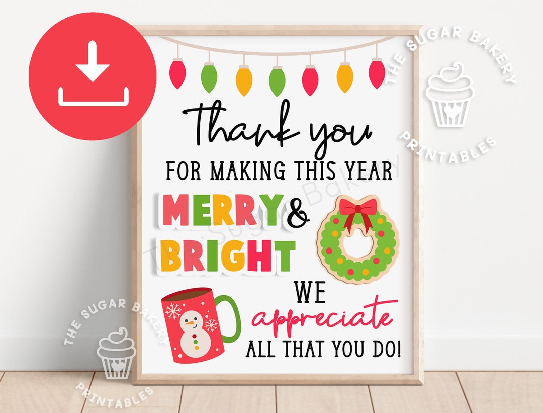 Printable Staff Christmas Appreciation Sign, Merry & Bright ...