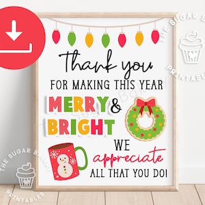 Printable Staff Christmas Appreciation Sign, Merry & Bright ...